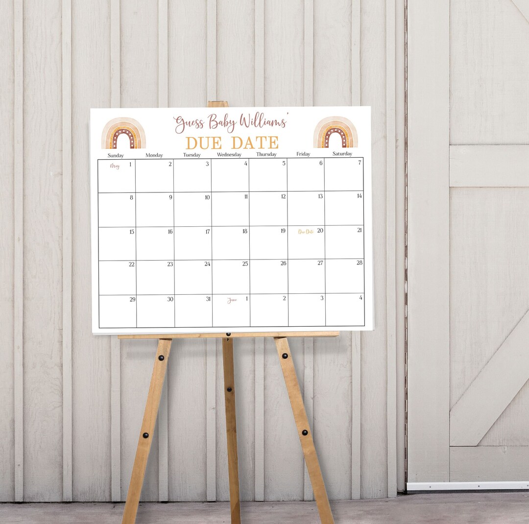 Rainbow Baby Shower Due Date Guessing Game Due Date Calendar Sign Baby ...