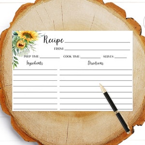 Editable Recipe Card Sunflower Recipe Card Printable Editable Instant ...