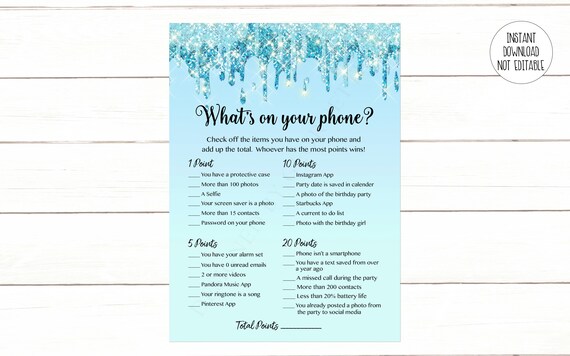 Birthday What's in Your Phone Game Girl, Blue Whats in Your Phone Women ...