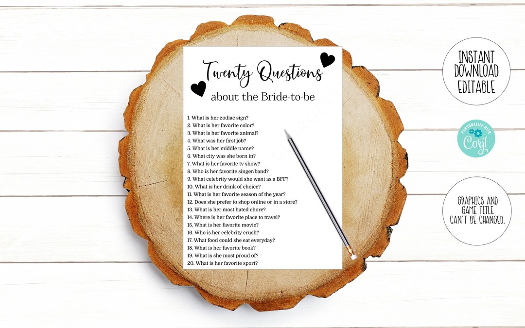 Editable Twenty Questions About the Bride Game Knows the Bride Bridal ...