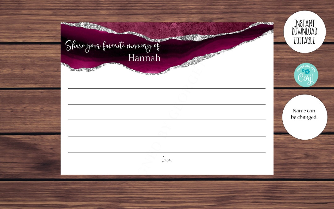 Editable Share a Favorite Memory Card Burgundy Silver Women's Birthday ...
