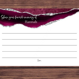 Editable Share a Favorite Memory Card Burgundy Silver Women's Birthday ...