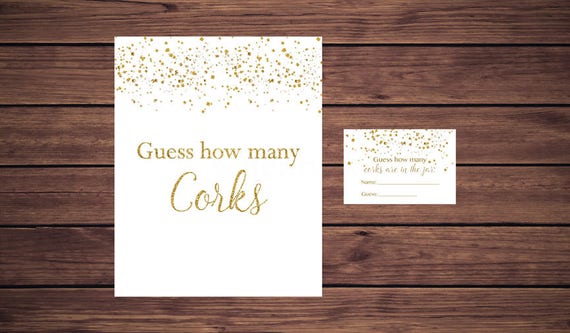 How Many Corks Guessing Game, Gold Confetti Corks Guessing Shower Game ...