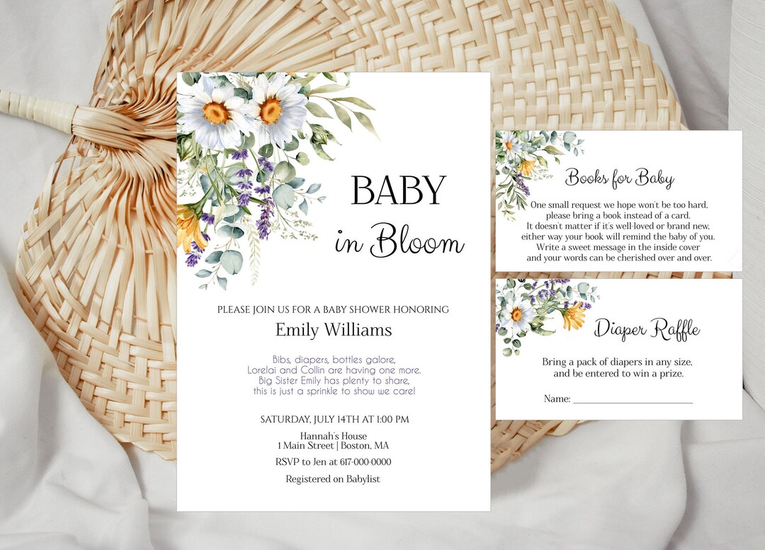 Daisy Baby Sprinkle Invitation, Set Girl Baby Sprinkle Invitation ...