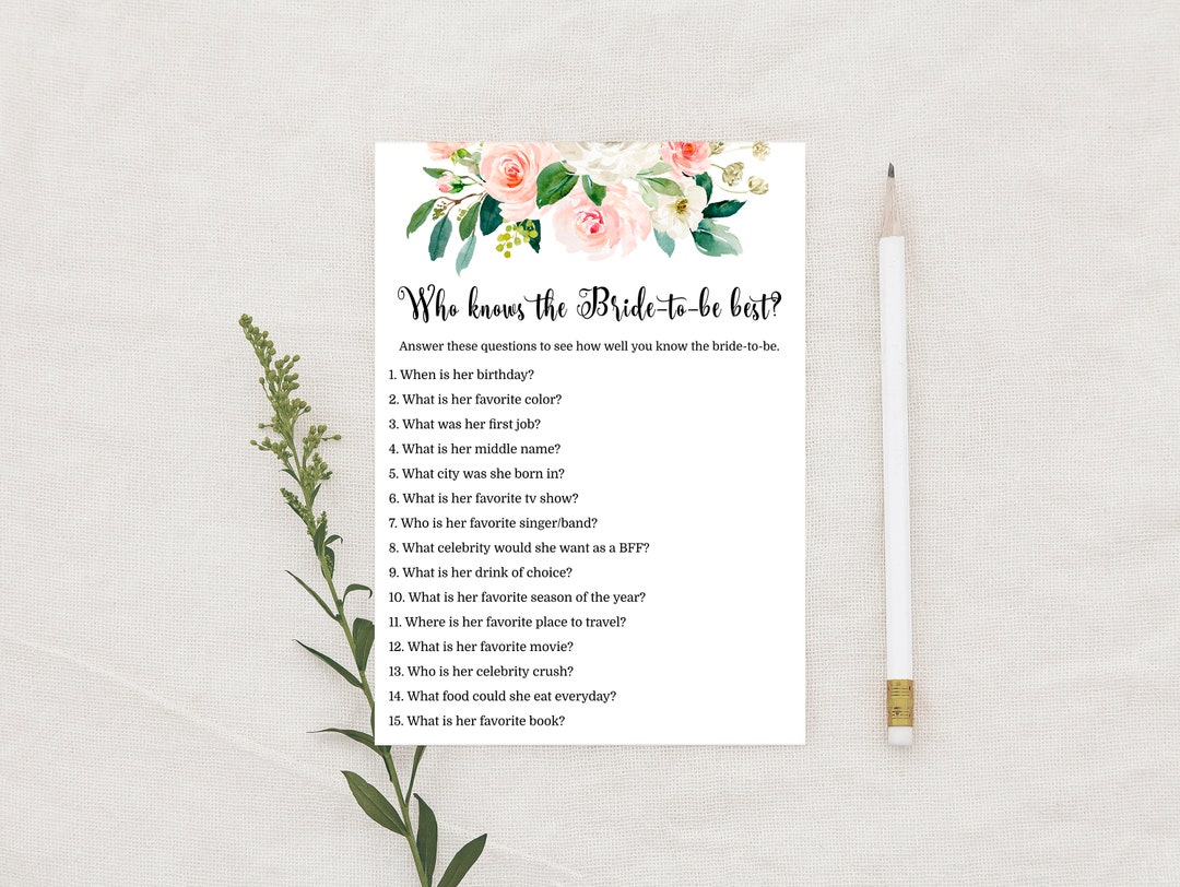 Editable Who Knows the Bride to Be Best Game Pink Bridal Shower Game ...