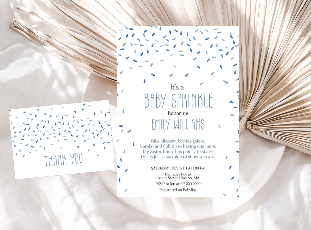 Blue Baby Sprinkle Invitation Set Boy Baby Sprinkle Invitation Blue ...