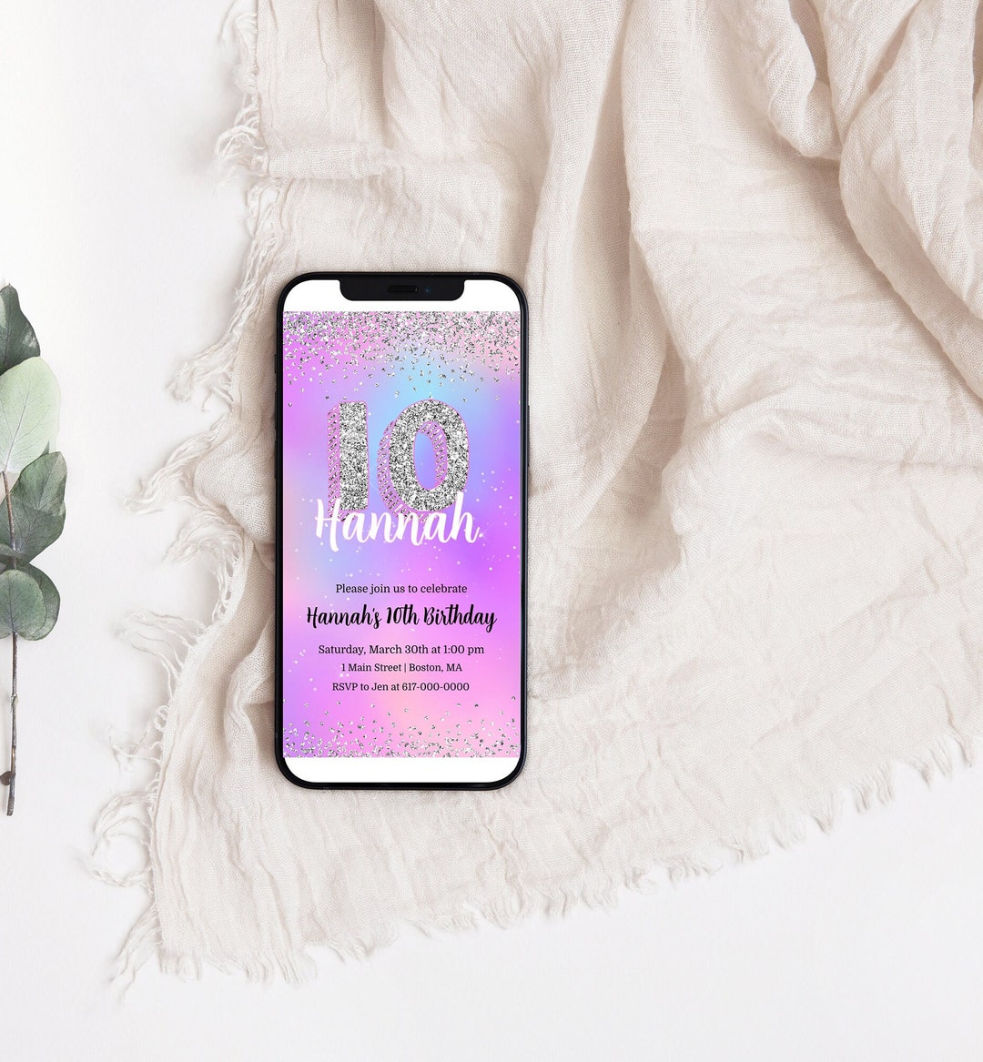 Purple Birthday Party Text Invitation, Purple and Blue Party Text ...