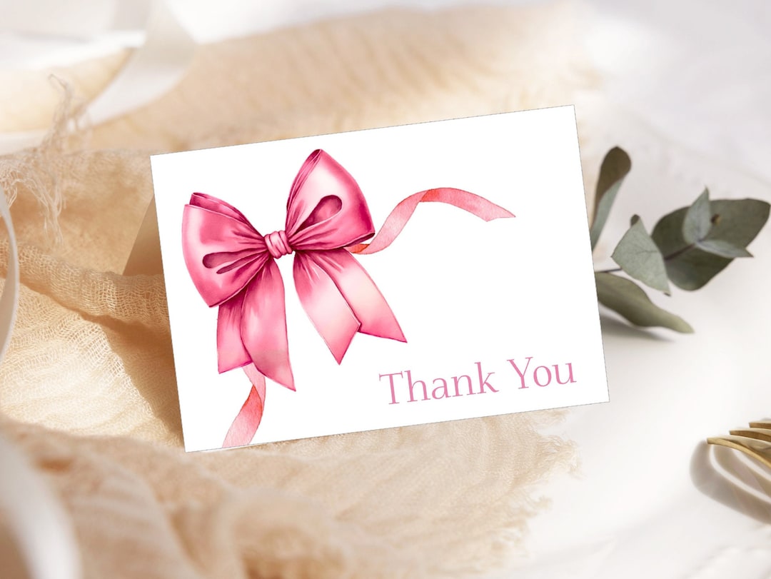 Bow Thank You Card Editable Thank You Card Pink Thank You - Etsy