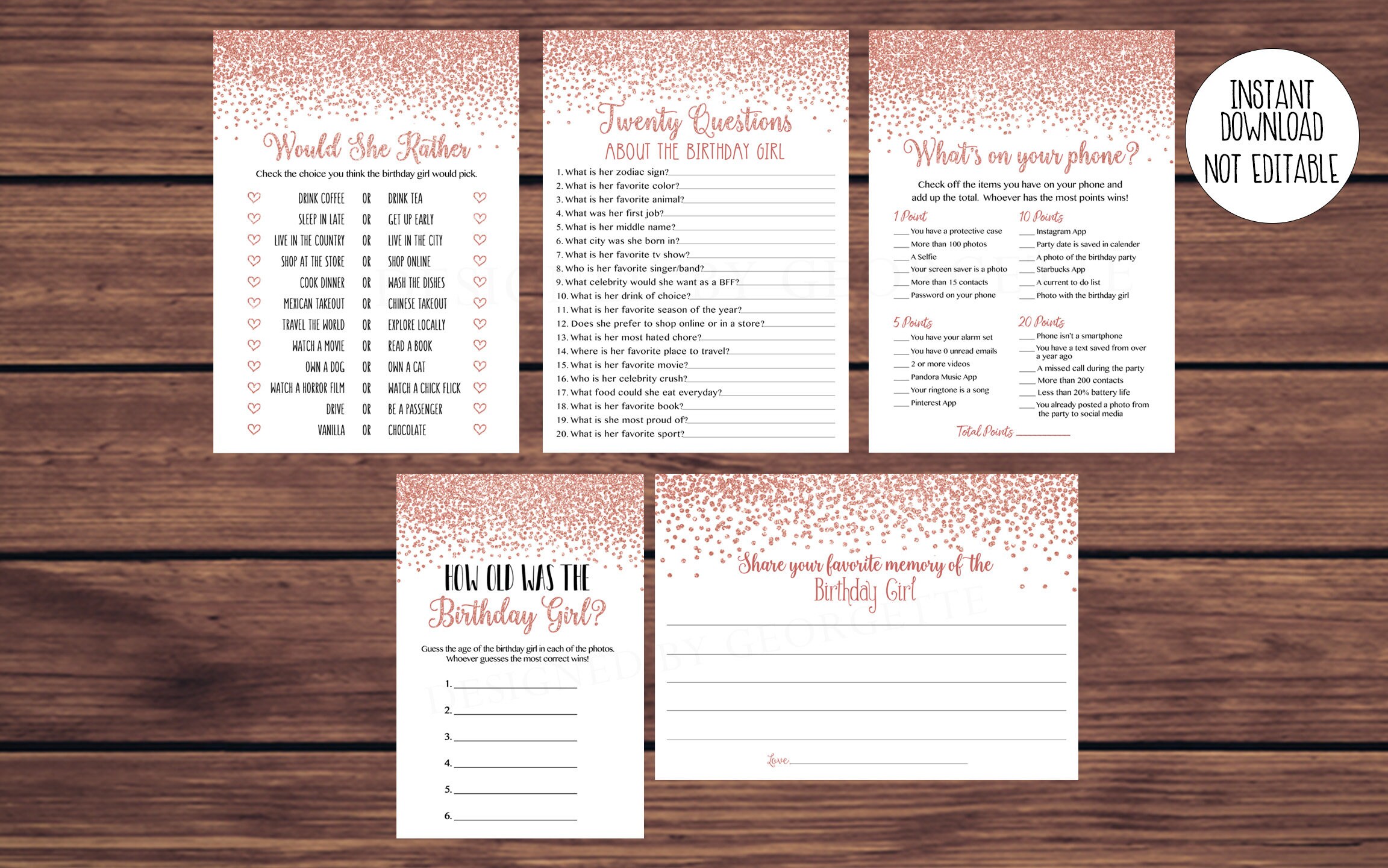 Adult Birthday Game Bundle for Her, Rose Gold Whats in Your Phone ...