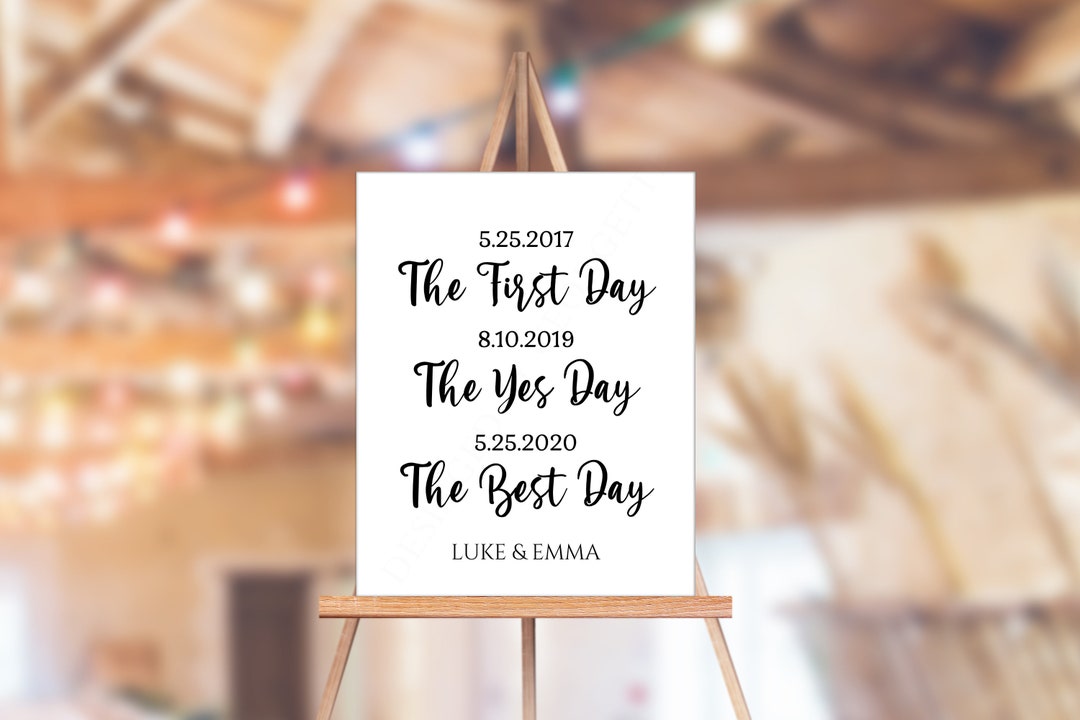 Editable Relationship Dates Sign, First Day Yes Day Best Day Wedding ...