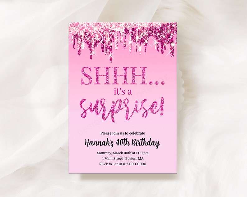 Surprise Birthday Invitation Pink Birthday Invitation Modern - Etsy
