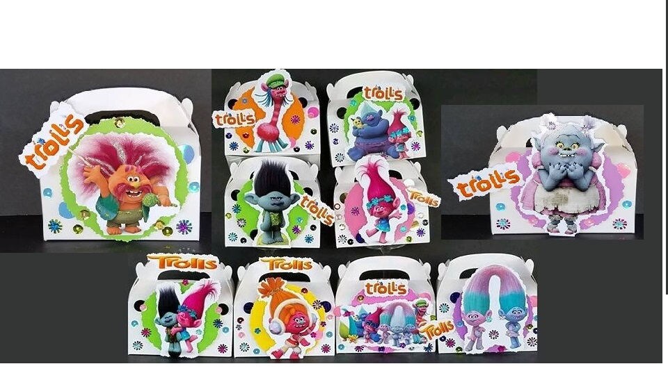 3D Trolls treat goodie favor BOXES bags BIRTHDAY PARTY | Etsy