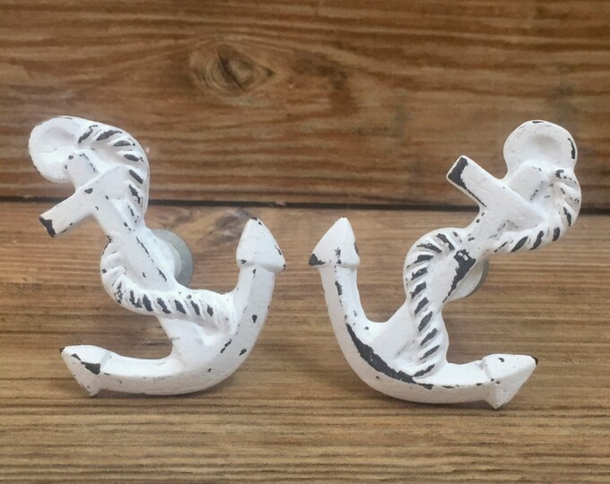 SET OF 6 White Distressed Metal Anchor Knob Sailor Nautical - Etsy