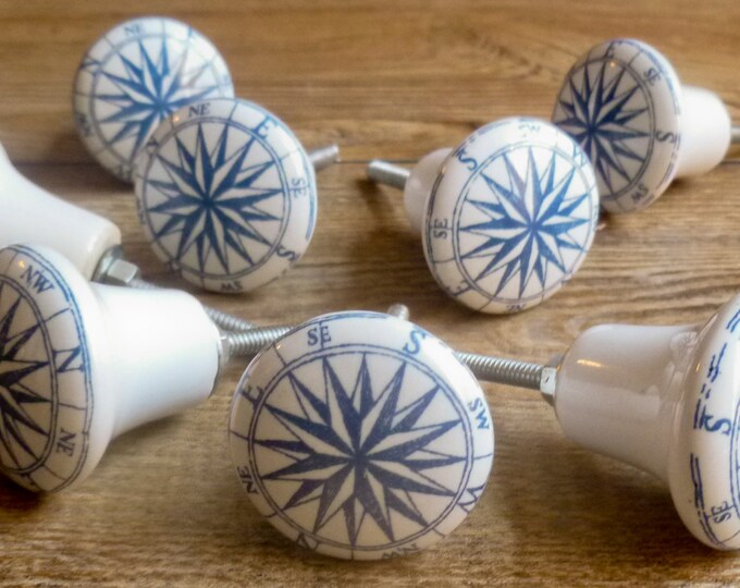 SET OF 6 Navy Blue and White Compass Ceramic Knobs - Etsy