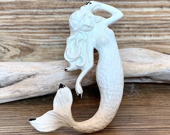 SET OF 2 Cream and Blue Mermaid Knob Drawer Handles Mermaid Tail Beach ...