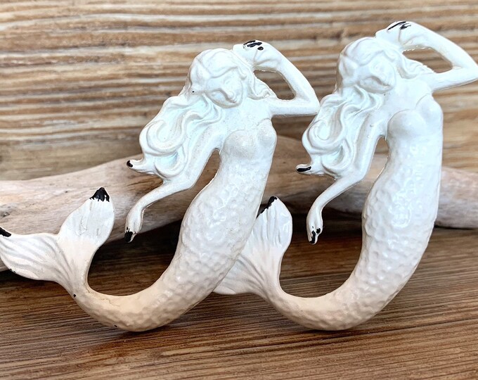 Set of 2 Ivory Cream Mermaid Knob Drawer Handles Mermaid - Etsy