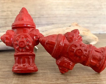 Set of 8 Fire Hydrant Knobs - Red Cast Iron Hydrant Fireman Drawer Pull ...