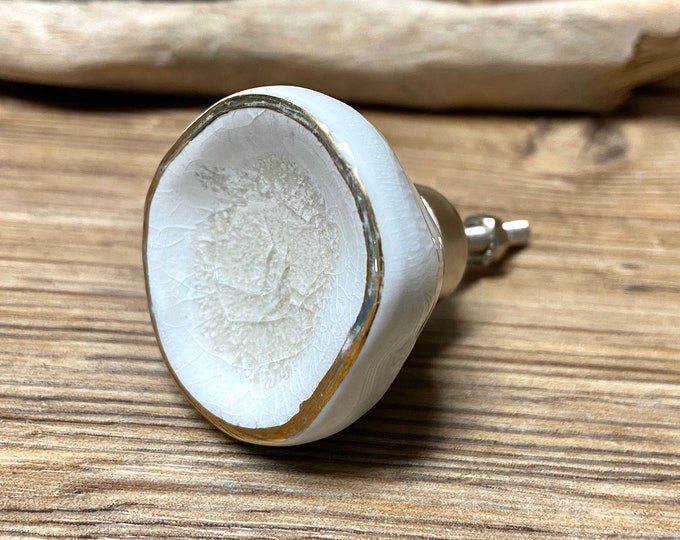 Ivory and Gold Melted Glass Knob Crater Crackled Ivory With - Etsy