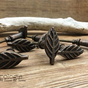 SET OF 2 Leaf Knobs - Small Cast Iron Metal Knob - Decorative Drawer ...