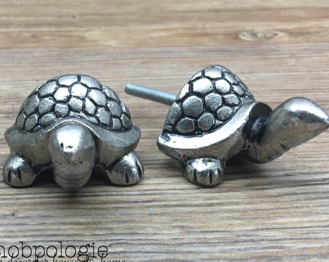SET OF 2 Turtle Drawer Pulls Antique Pewter Metal Turtle Shell Knob ...