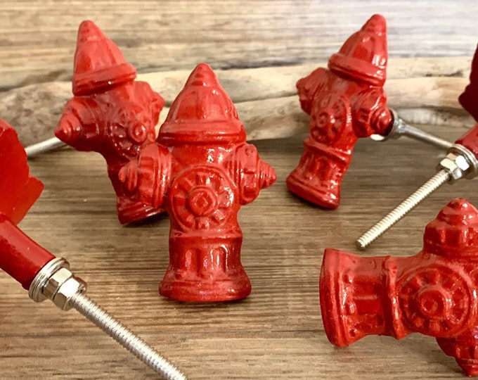 Set of 8 Fire Hydrant Knobs - Red Cast Iron Hydrant Fireman Drawer Pull ...