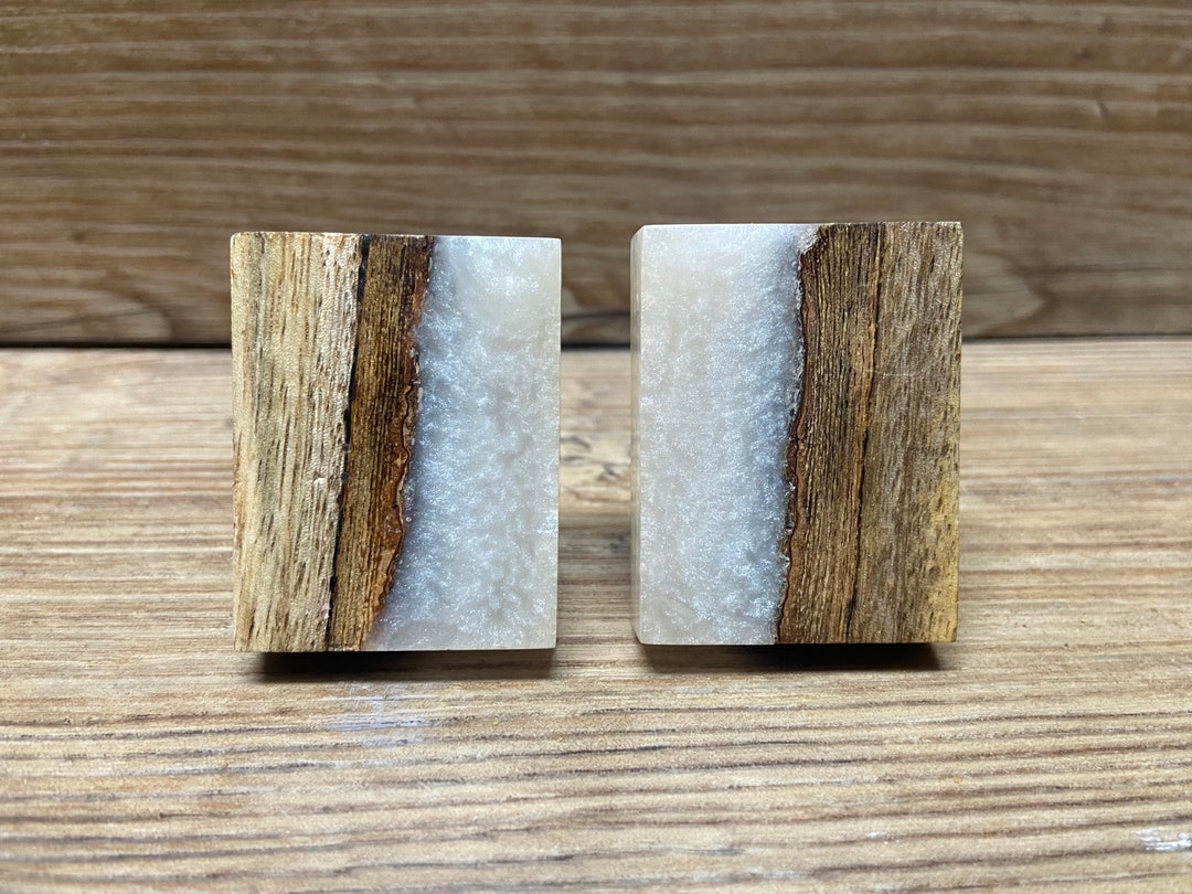SET OF 2 - Frosted Timber Natural Knobs Wood and Resin Rectangular ...