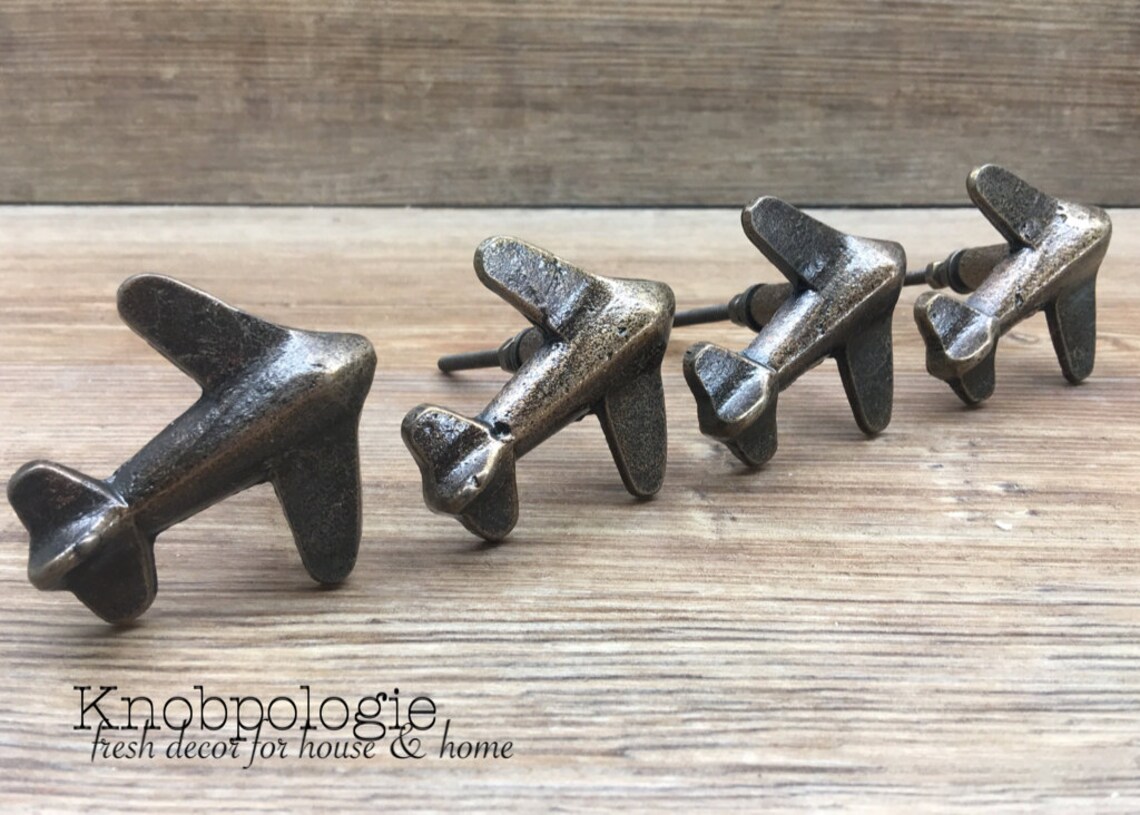 4 Airplane Knobs - Antique Bronze Metal Cast Iron Plane Pull - Flying ...