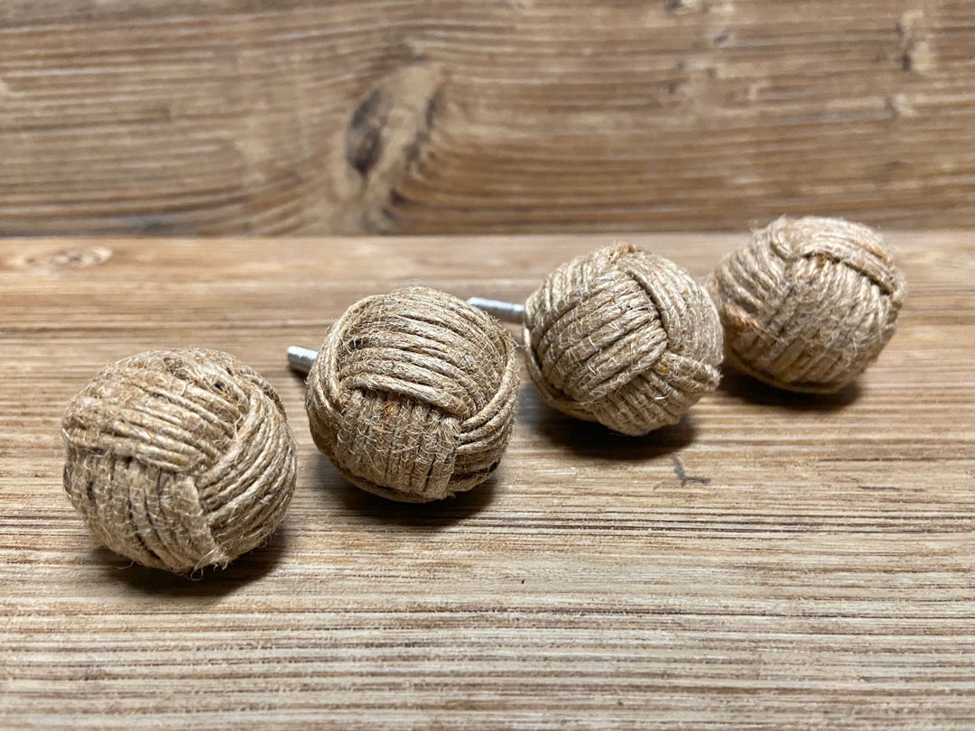 SET OF 4 - 1.25" Jute Rope Wrapped Knobs - Monkey Fist Knobs - Nautical ...