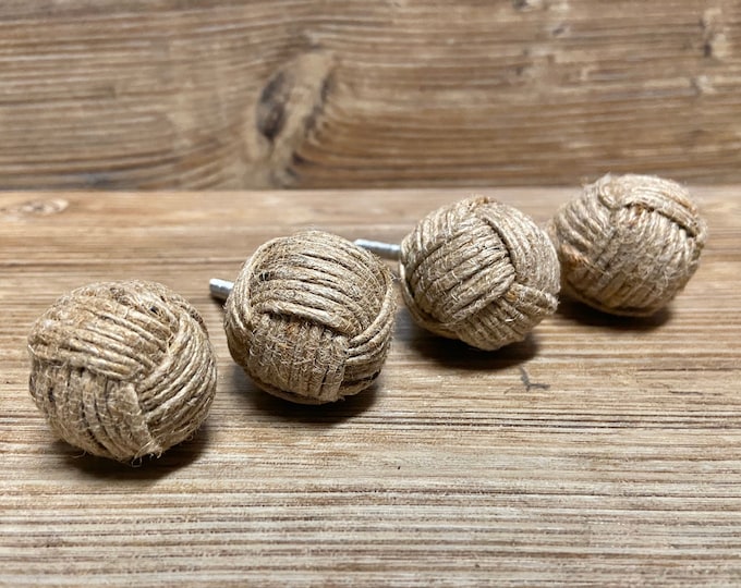 SET OF 4 1.25 Jute Rope Wrapped Knobs Monkey Fist Knobs Nautical Decor ...