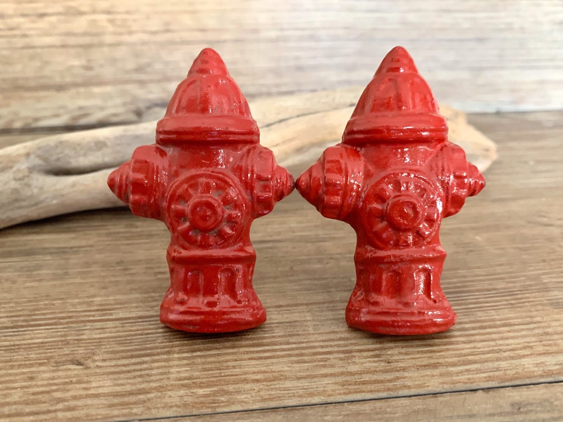 Set of 6 Fire Hydrant Knobs Red Cast Iron Hydrant Fireman - Etsy
