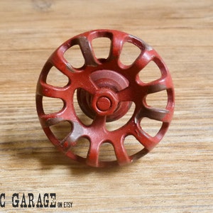 Large Vintage Red Cast Iron Water Valve Faucet Knob Industrial Drawer ...