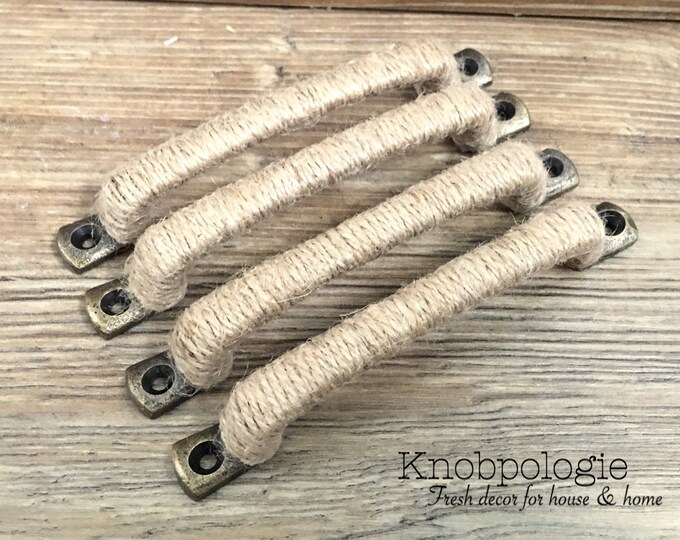 SET OF 4 - Nautical Jute Rope Wrapped Handle Drawer Pull - Beach Shabby ...