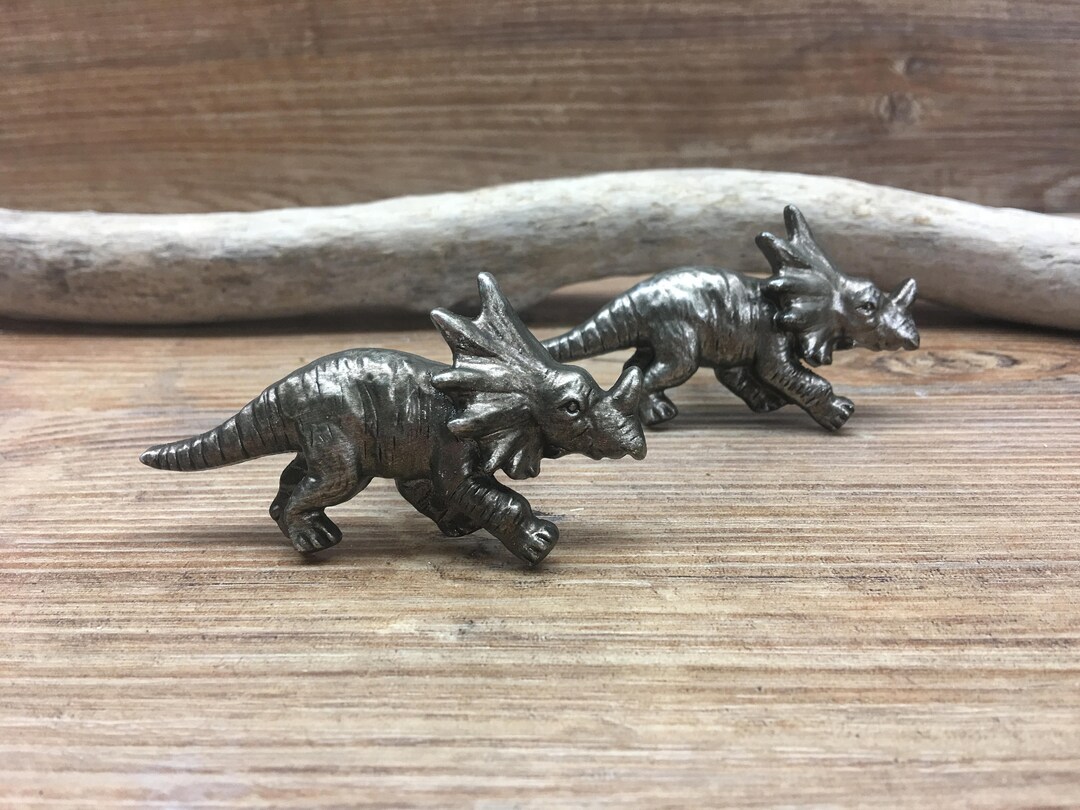 SET OF 2 - Triceratops Dinosaur Pewter Metal Knobs - Silver Running ...