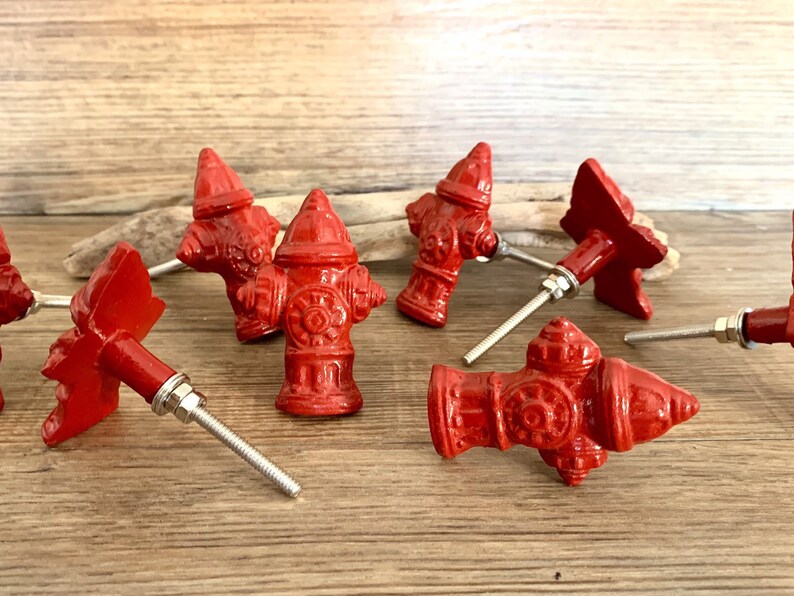 Set of 8 Fire Hydrant Knobs Red Cast Iron Hydrant Fireman - Etsy
