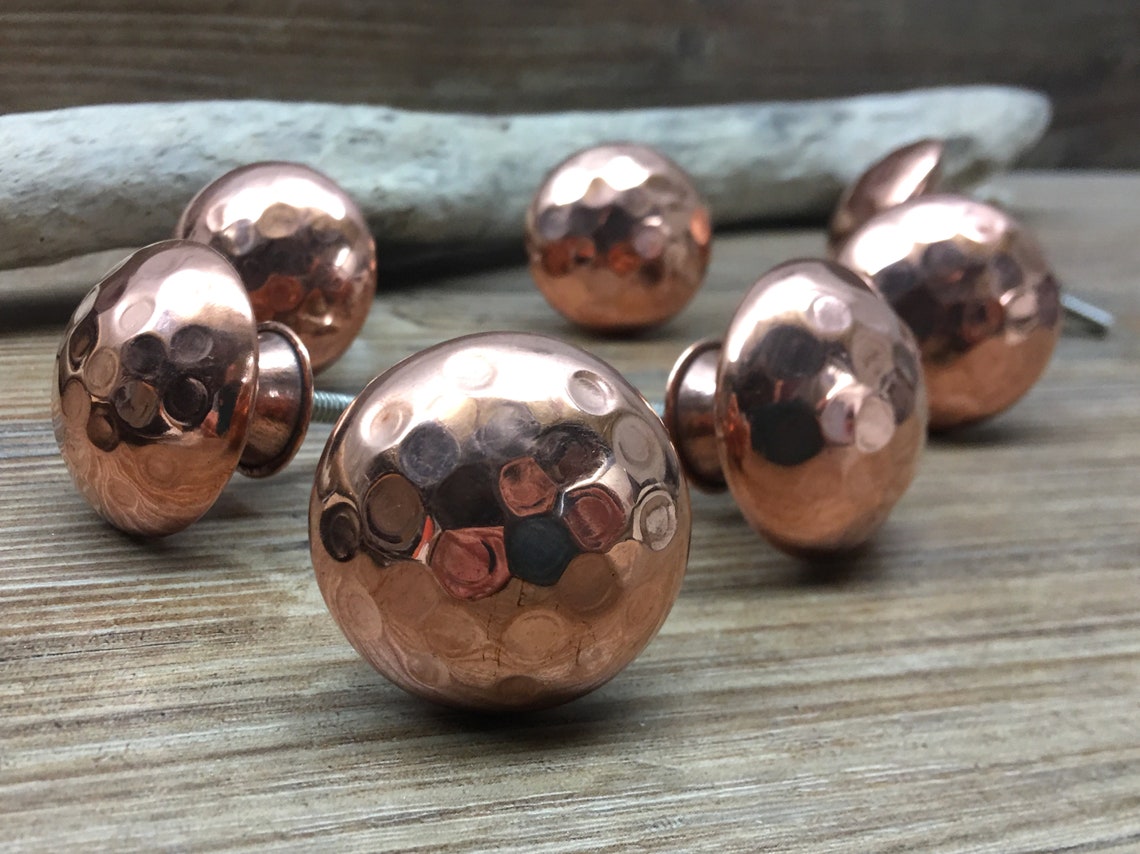 Set of 2 Hammered Copper Knobs Drawer Pull Cabinet Handle - Etsy