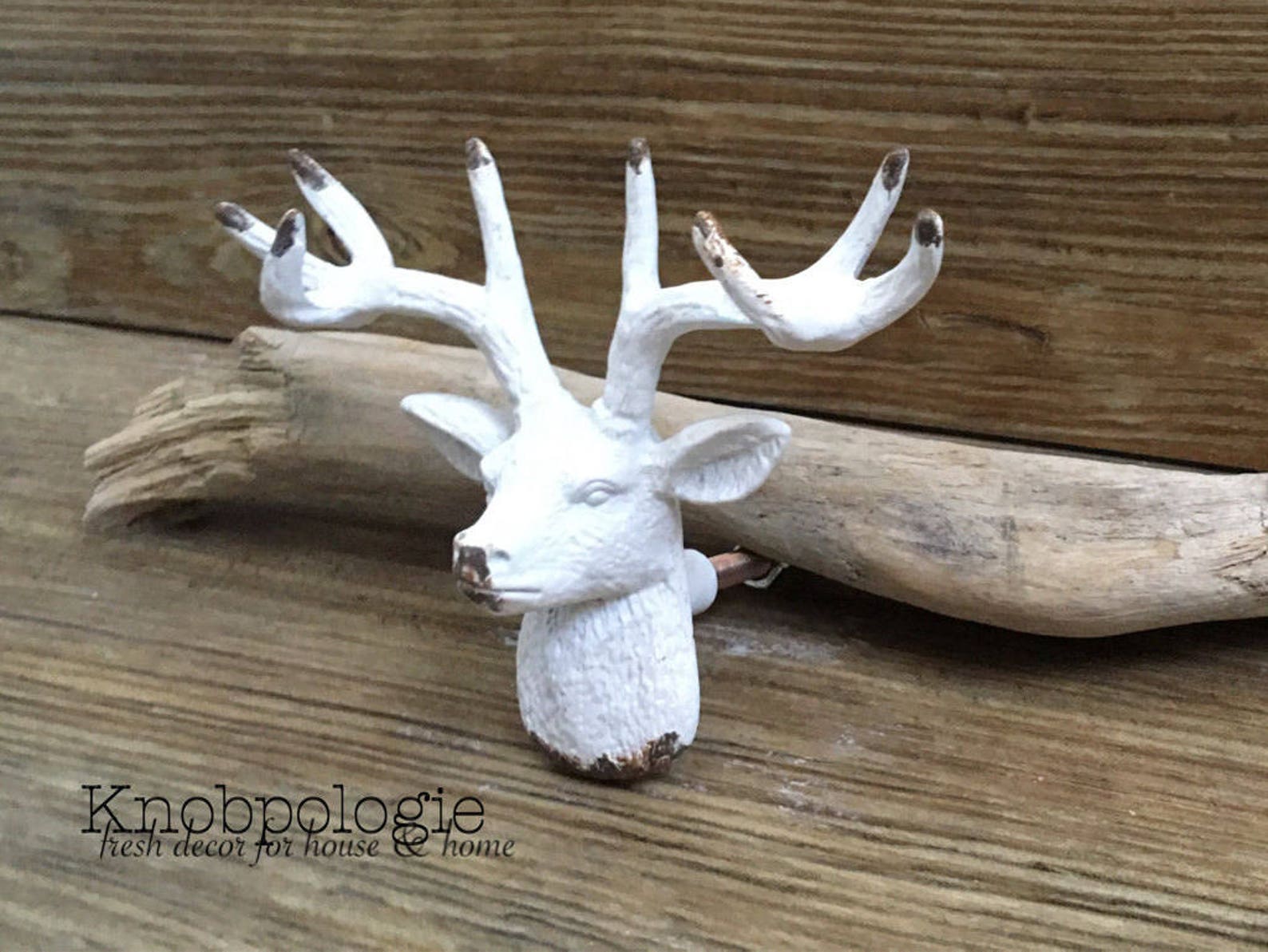 SET OF 2 White Stag Antler Deer Head Metal Knob Antler - Etsy