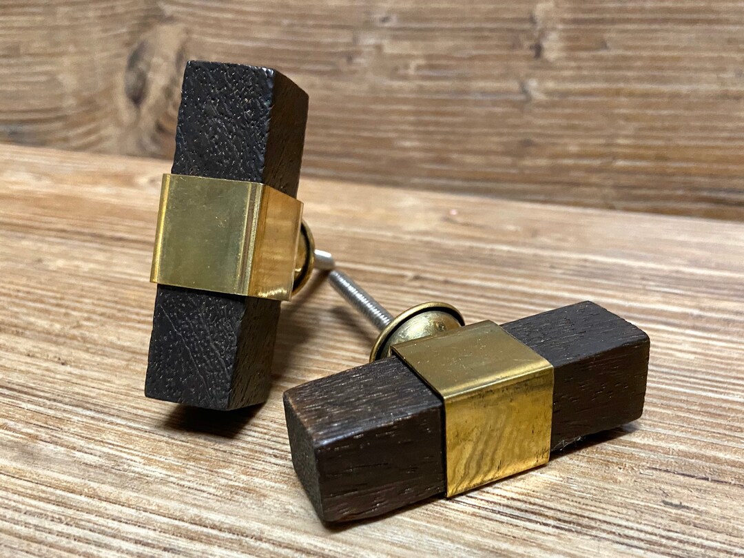 SET OF 2 - Wood and Brass Loop Drawer Handle - Square Dowel Drawer Pull ...