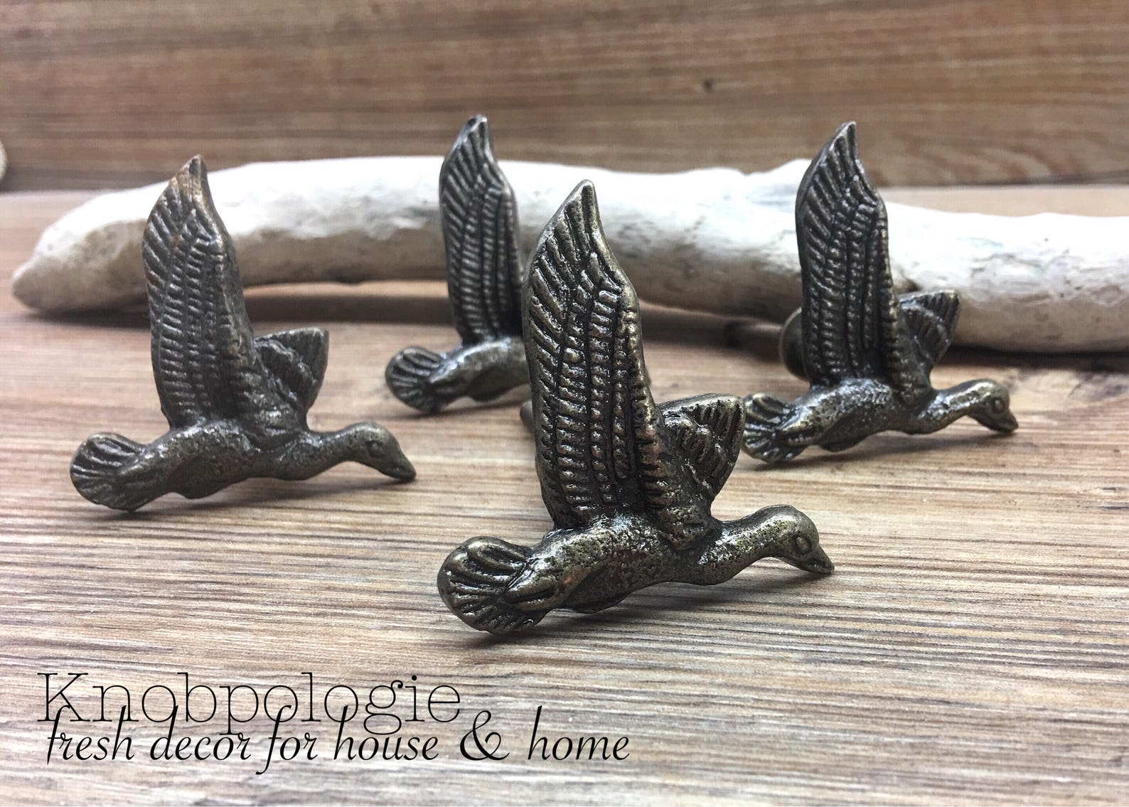 SET OF 2 Flying Duck Knob Antique Bronze Metal Mallard - Etsy