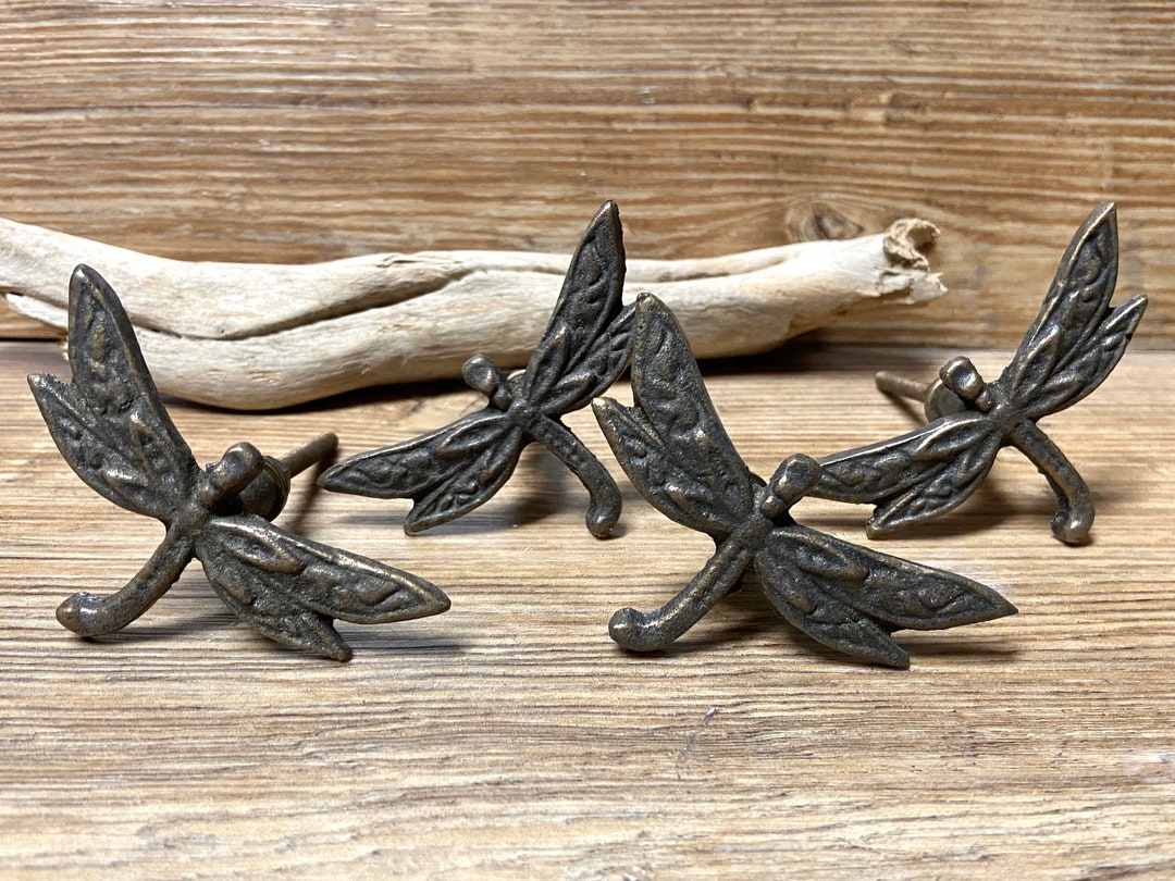 SET OF 4 Dragonfly Knobs - Cabinet Knob Lighting Bug Dragon Fly Drawer Pull - Cast Iron Knob ...