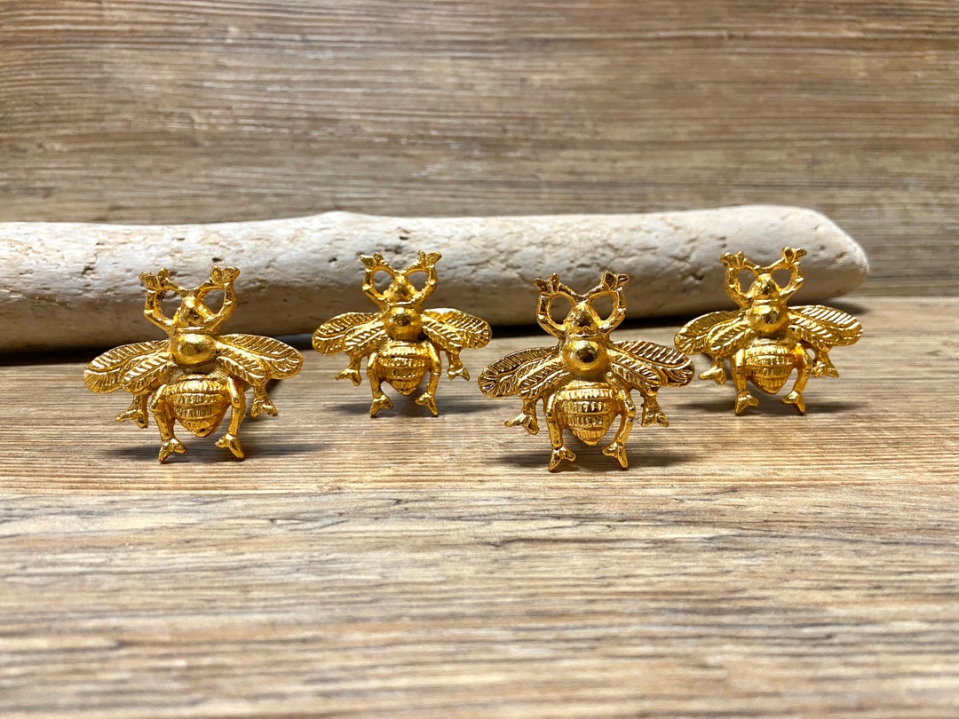SET OF 4 Gold Bumble Bee Knobs - Honeybee Wasp Cabinet Knob Drawer Pull ...