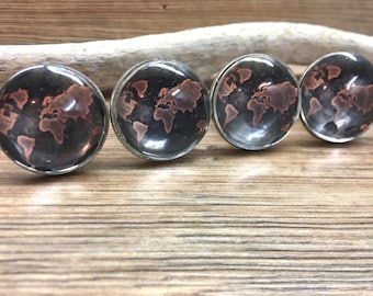 SET OF 2 Old World Globe Map Knobs Aqua Blue and Yellow Atlas Glass Nautical Adventurer Nursery ...