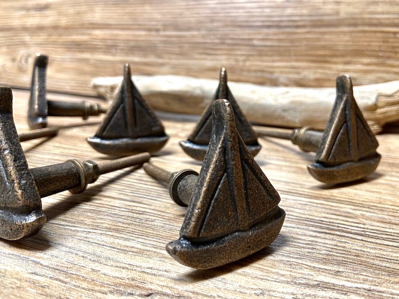 SET OF 4 Sailboat Knobs - Cast Metal Bronze Boat Knob Knob - Sailor ...