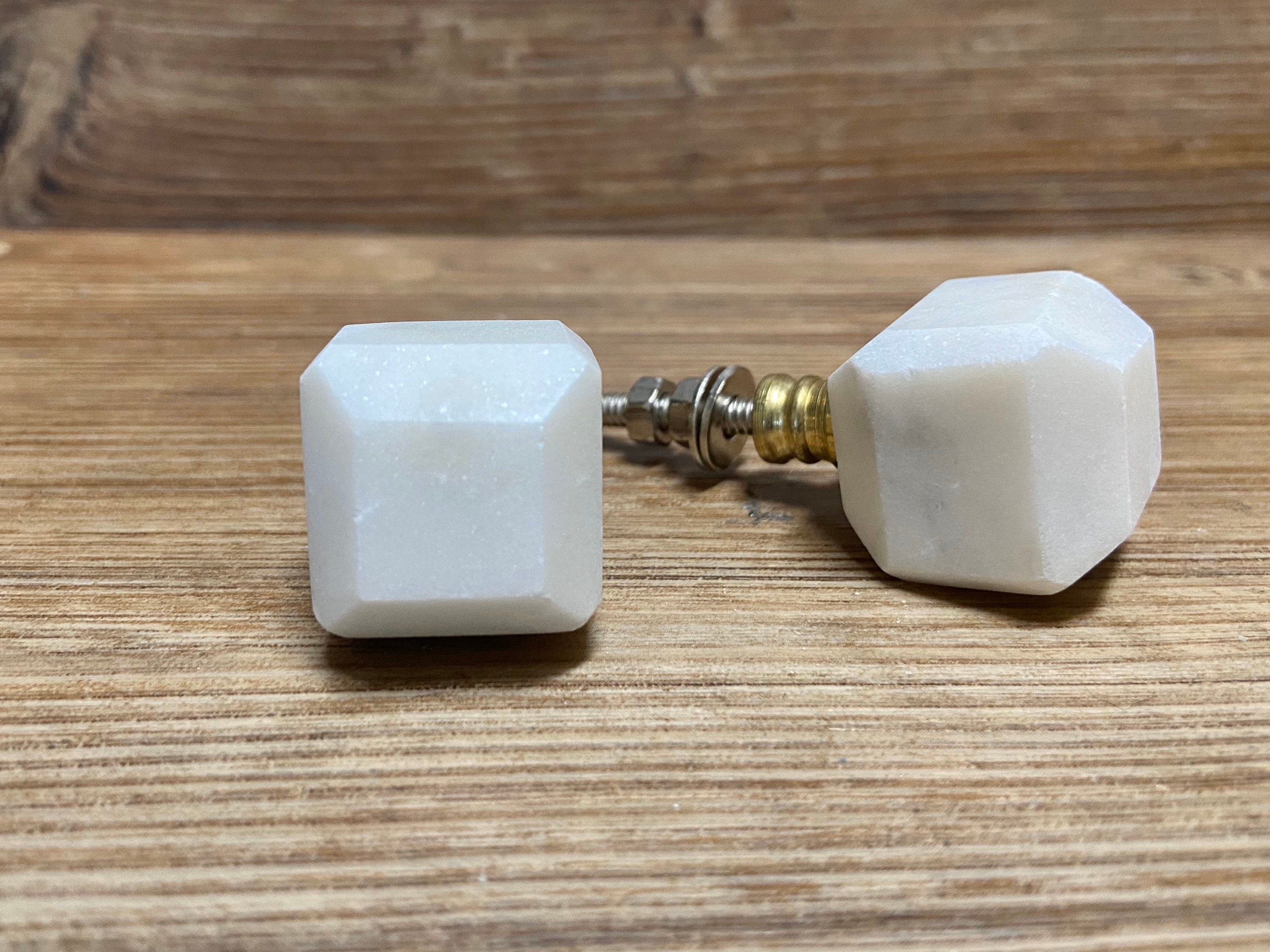 Marble Square Stone Beveled Knob White Stone Cabinet Knob | Etsy