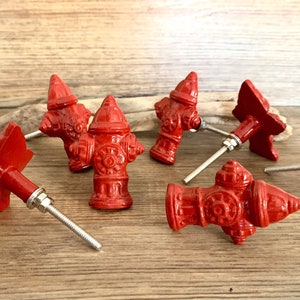 Set of 4 Fire Hydrant Knobs Red Cast Iron Hydrant Fireman Drawer Pull ...