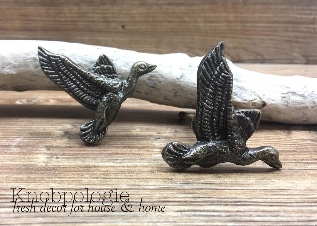 SET OF 2 - Flying Duck Knob - Antique Bronze Metal Mallard Knob ...