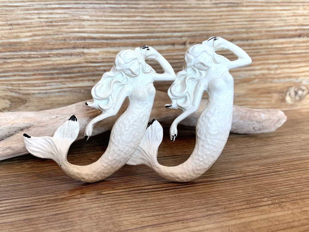 Set of 2 Ivory Cream Mermaid Knob Drawer Handles - Mermaid Tail - Beach ...