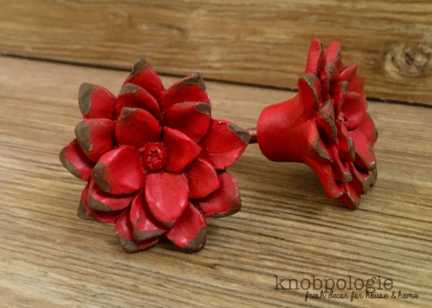 Distressed Red Flower Knob Lotus Daisy or Rose Unique - Etsy