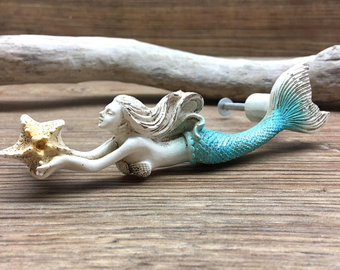 Cream and Blue Mermaid Knob Drawer Handle Mermaid Tail - Etsy