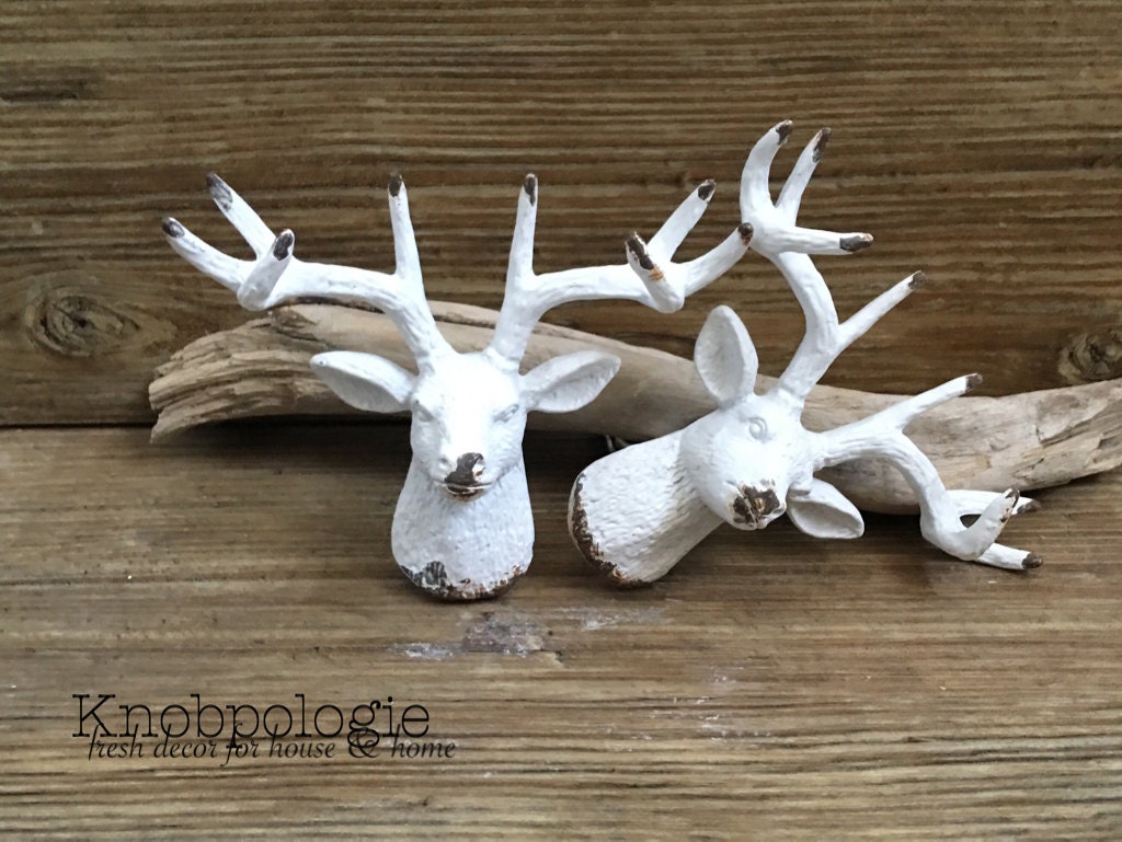 White Stag Antler Deer Head Metal Knob Antler Drawer Pull | Etsy