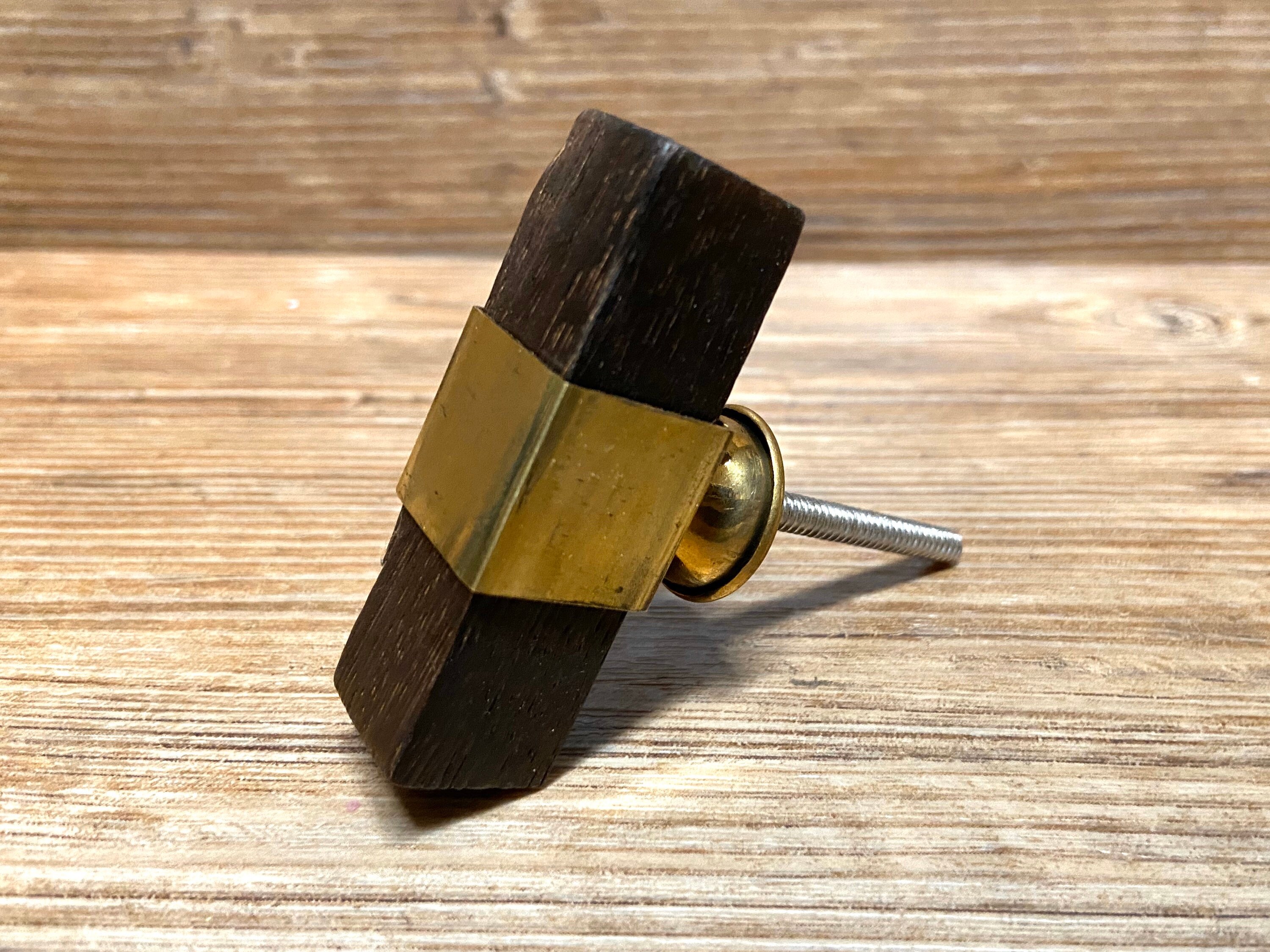 SET OF 2 - Wood and Brass Loop Drawer Handle - Square Dowel Drawer Pull ...